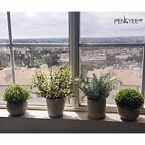 PENGYEE 4 Pack Small Fake Plants, Artificial Plants Indoor for Home Decor, Small Faux Plants Indoor, Fake Plants in White Pot for Bathroom Bedroom Kitchen Office Farmhouse Room Shelf Decor