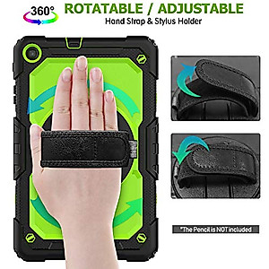 Herize SM-T510 Galaxy Tab A 10.1 Inch Case with Strap, Shockproof Rugged Case with Built-in Kickstand, 3 Layers Heavy Duty Protection, Green