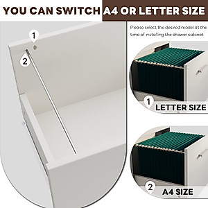 Maxtown 3 Drawer File Cabinet, Wood Filing Cabinet for Home Office, File Cabinet Office Drawer with Lock, Rolling Filing Cabinet for A4/Letter Size, White