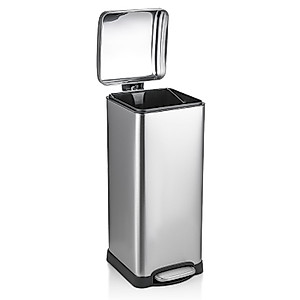 Magshion 8 Gallon Trash Can with Lid and Inner Bucket, Step Garbage Bin Container with Handle, Trash Wastebasket for Kitchen, Bathroom, Bedroom and Outdoor, Silver, Stainless Steel