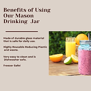 Jarming Collections Mason Jar Cups Drinking Glasses - Includes Mason Jar Lids & Straws, Coffee & Smoothie Cups Glass Jar Set, 24 oz Mason Jars with Lids and Straws, Dishwasher & Freezer Safe(Set of 2)