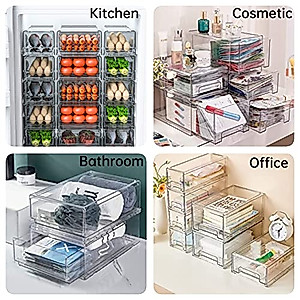 IJOLLEY Fridge Organizer, Pantry Organization and Storage, Refrigerator Organizer Bins, Stackable Pull-Out Drawer Containers for Kitchen Cabinet Closet Bathroom Office Cosmetic (2 Pack Large)