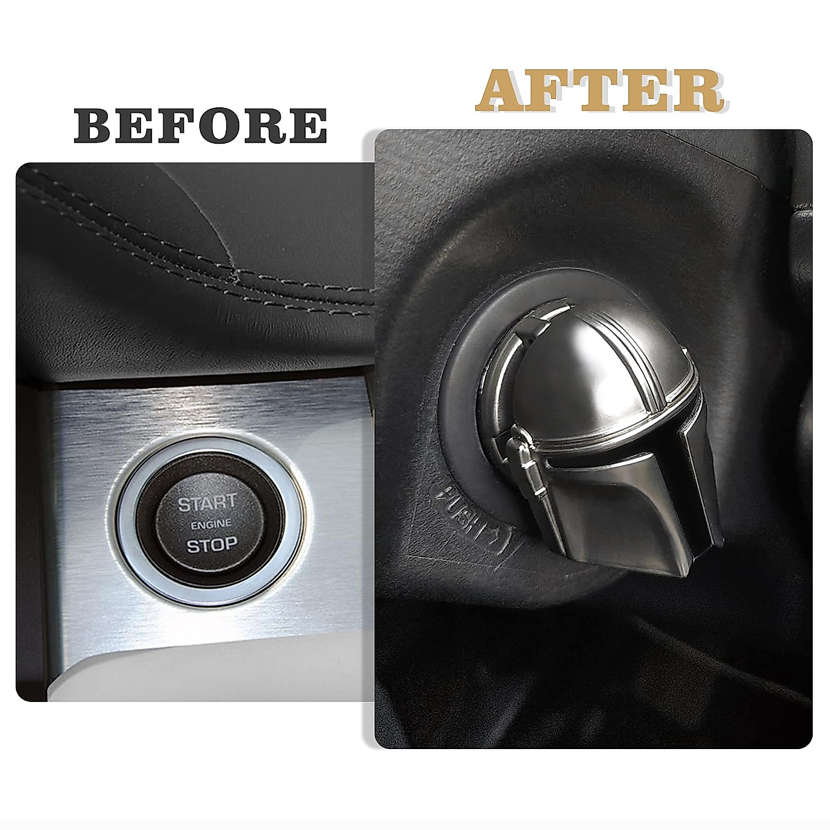 BestEvMod Mando Style Universal Car Engine Start Stop Button Cover Anti-Scratch Push Start Button Protective Cover 3D Cool Car Interior Accessories (Sliver)