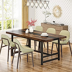Tribesigns Rustic Dinning Table for 6, 70 inches Home & Kitchen Table, Wood Large Dinning Room Tableb with Metal Frame for Family Gathering or Party (Rectangular)