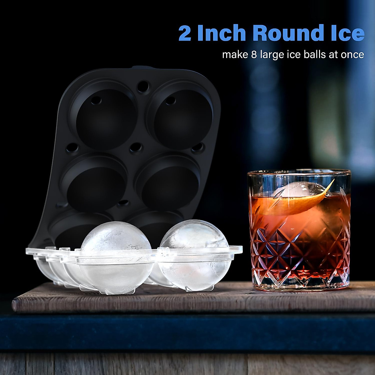 Large Ice Cube Tray for Whiskey: Ice Ball Maker for Cocktails - Large Ice Trays for Whisky Ice Sphere - Big Ice Cube Maker for Bourbon Square Ice