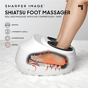 Sharper Image Shiatsu Foot Massager Rolling Massage with Air Compression, Relax Tired & Sore Toes with Heat Therapy, Adjustable Massage Levels, Fits up to Men’s 12/Women’s 14, Holiday Gift