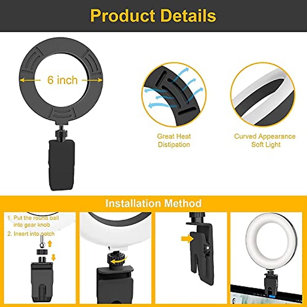 Video Conference Lighting Kit 3000k-6000K Dimmable Led Ring Lights Clip on Laptop Monitor for Remote Working, Distance Learning,Zoom Calls, Self Broadcasting and Live Streaming, YouTube Video,TikTok