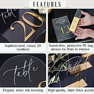 Acrylic Wedding Table Numbers 1-20 w/Stand, 5 x 7” Elegant Gold Table Numbers 1-20, Durable & Thick Table Number Signs, Acrylic Table Numbers 1-20 for Reception, Birthdays, Anniversary & More