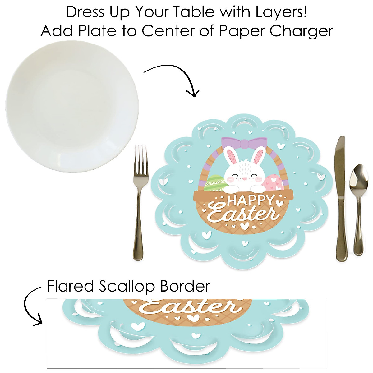 Big Dot of Happiness Spring Easter Bunny - Happy Easter Party Round Table Decorations - Paper Chargers - Place Setting For 12