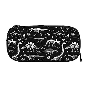 Gesey-R4T Black and White Dinosaur Skeleton Pattern Pen Pencil Case Bag Big Capacity Multifunction Storage Pouch Organizer with Zipper Office University for Girls Boy
