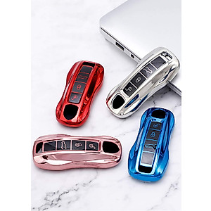 ontto Soft TPU Key fob Holder Full Protection Fit for Porsche 2018 2019 Silver