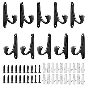 Alise 10 Pcs Single Robe Coat Hook Towel Hooks Heavy Duty Wall Mount Clothes Hooks for Bathroom Kitchen Closet Cloakroom Toilet Garage Balcony,Black Finish