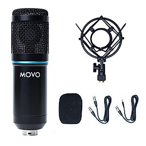 Movo PC-M6 Universal Cardioid Condenser Microphone with XLR and 3.5mm, Shock Mount, and Windscreen - Perfect for Podcasting, Live-Streaming, Gaming, Remote Work