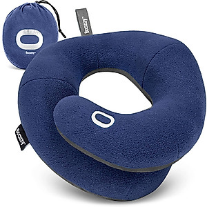 BCOZZY Neck Pillow for Travel Provides Double Support to The Head, Neck, and Chin in Any Sleeping Position on Flights, Car, and at Home, Comfortable Airplane Travel Pillow, Large, Navy