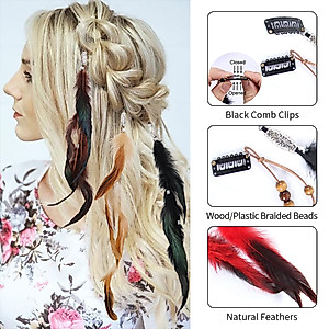 New Feather Hair Clip Extensions Handmade Feather Extension Tribal Feather Braided Beads Headdress 6 PCS