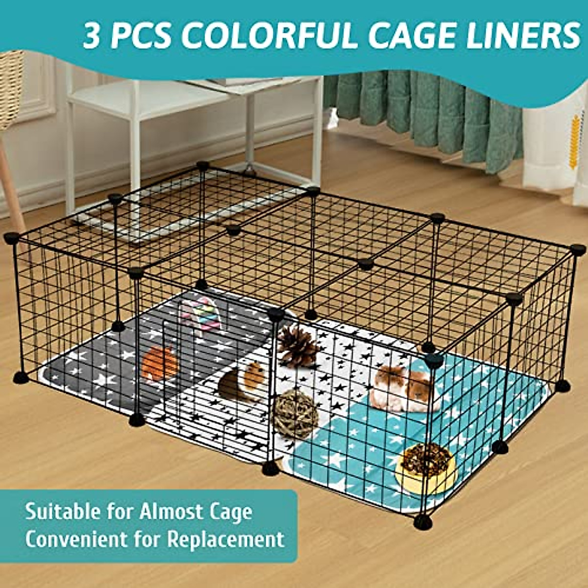 BNOSDM Guinea Pig Cage Liners 3 Packs Reusable Small Animals Pee Pads Washable Guinea Pig Bedding Highly Absorbent Cage Mats for Rabbits Hamsters Rats and Other Small Pets
