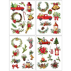 4 Sheets Christmas Rub on Transfer 12 x 16 Inch Vintage Craft Transfers for Furniture Christmas Tree Rub on Decals for Christmas Celebration (Classic Style)