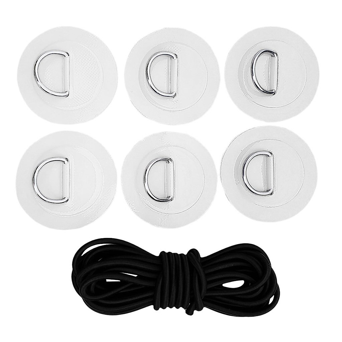 YiMusic Heavy Duty SUP Bungee Deck Rigging Kit with 6 Pieces Stainless Steel D-Ring Patch Suit for PVC Inflatable Boat Kayak Canoe Deck Accessories (White)