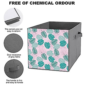 Tropical Leaves Monstera Collapsible Storage Bins Cubes Organizer Trendy Fabric Storage Boxes Inserts Cube Drawers 11 Inch