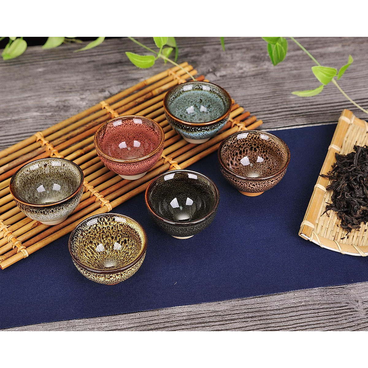 VanEnjoy 6 Sets Colorful Tea Cups - Kiln Transformation Chinese Handmake Jianzhan