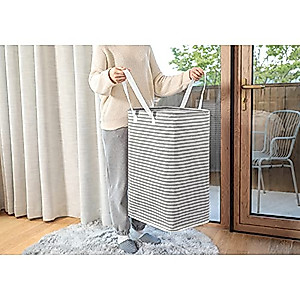 DOKEHOM 80L [2 Pack] Freestanding Laundry Hamper with Handle, Collapsible Large Cotton Storage Basket for Clothes (Grey)