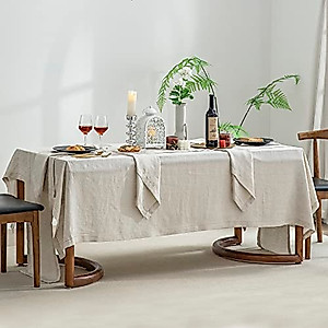 EVERLY Linen Hemstitch Tablecloth, 100% Stonewashed French Linen TableCloths for 6-Foot Rectangle Tables 60x84 Inches, Washable Thanksgiving Tablecloths, Decorative Halloween Table Cloth