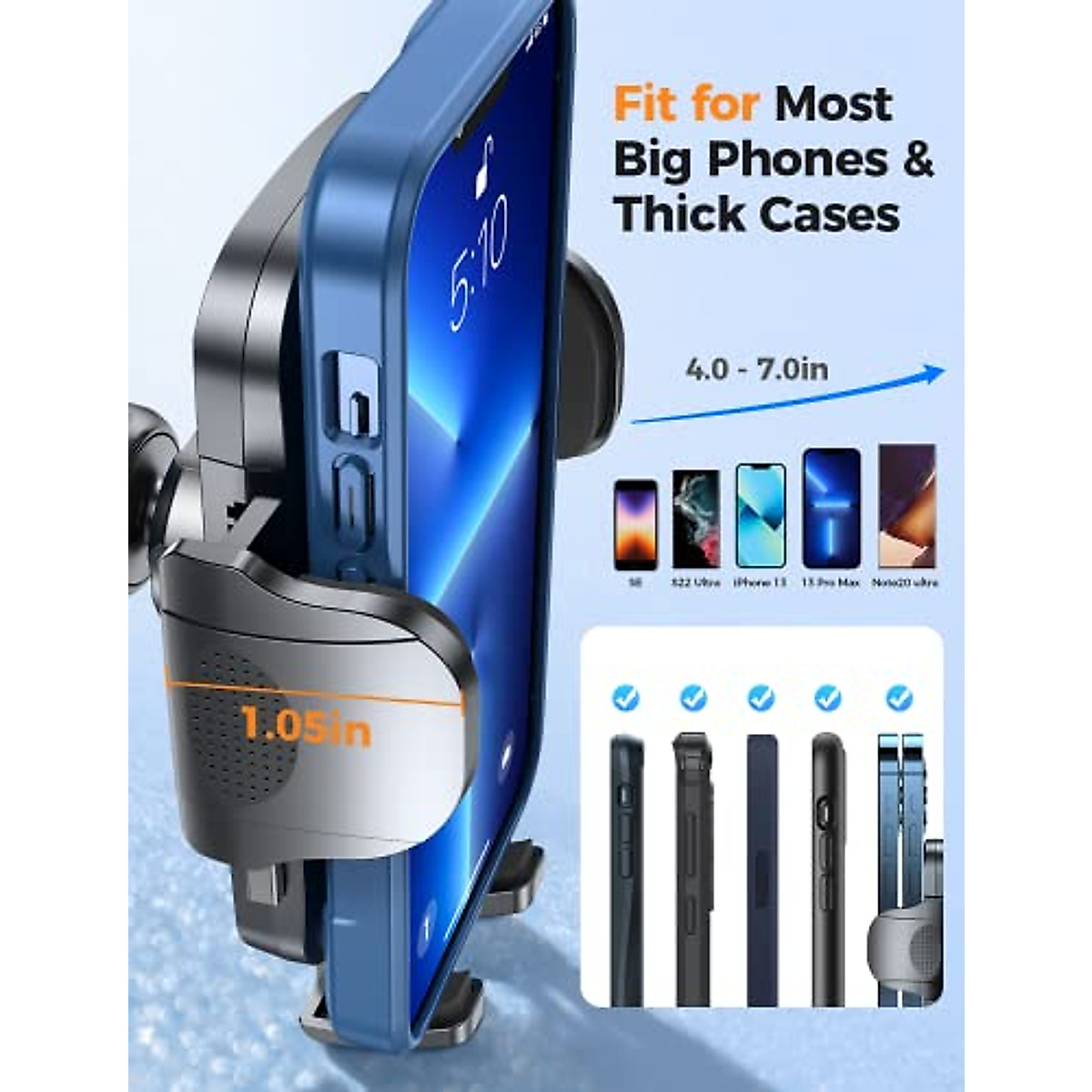 Anwas Car Phone Holder Mount [Big Phone & Thick Case Friendly ] Universal Air Vent Car Mount, Hands Free Cell Phone Holder for Car Compatible with All iPhones & Android Smartphones