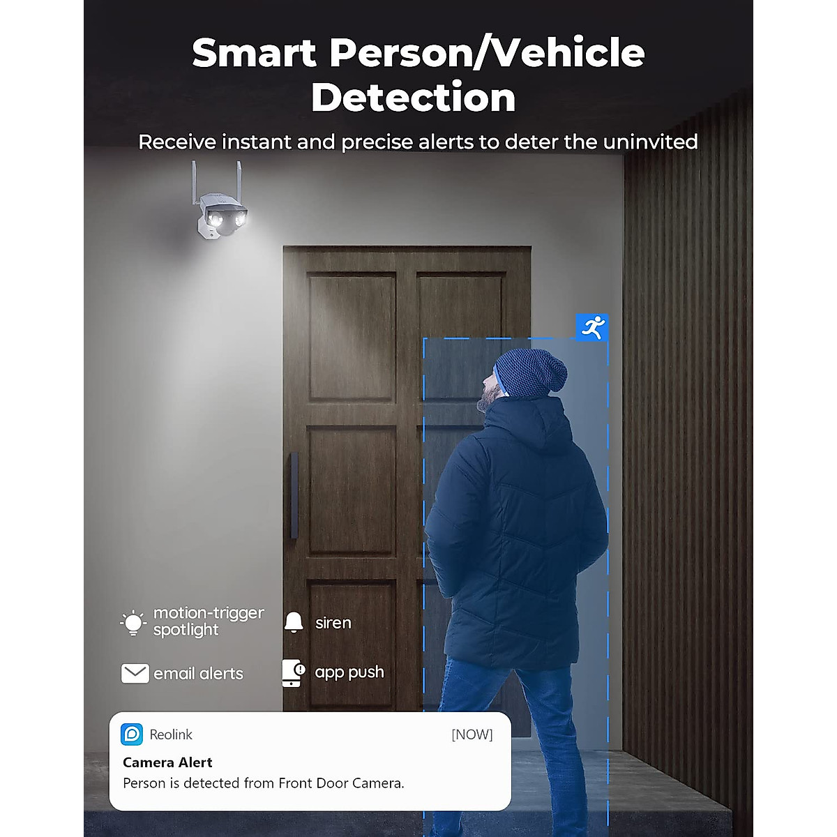 Reolink Duo - 2K Wireless Security Camera Outdoor, Dual Lens Ultra-Wide View, Color Night Vision, Battery Solar Powered, 2.4/5 GHz WiFi, 2-Way Talk, Person/Vehicle Detection, IP66 Waterproof