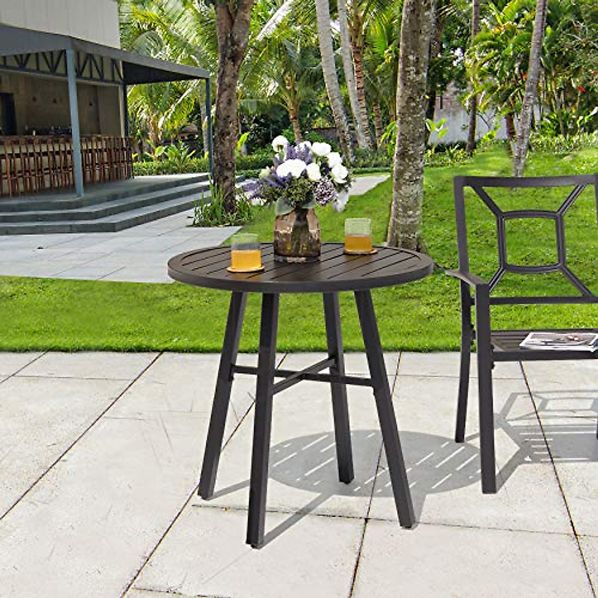 Nuu Garden 28'' Round Patio Table Metal Outdoor Dining Table for Balcony Bistro Porch Black