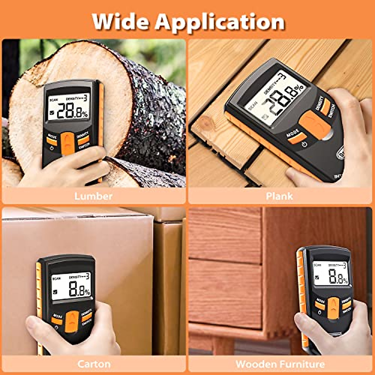 Dr.meter Pinless Wood Moisture Meter, Upgraded Version Inductive Pinless Tools Intelligent Moisture Meter Digital Moisture Meter for Wood (Range 4% - 80% RH; Accuracy: 0.5%), MD918