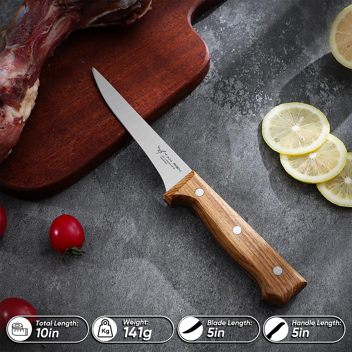 TAN REN 5" Boning Knife for Meat Cutting, Flexible Brisket Knife, Small Boning Carving Knife, Fillet Knives for Meat, Stainless Steel Skinning Knife
