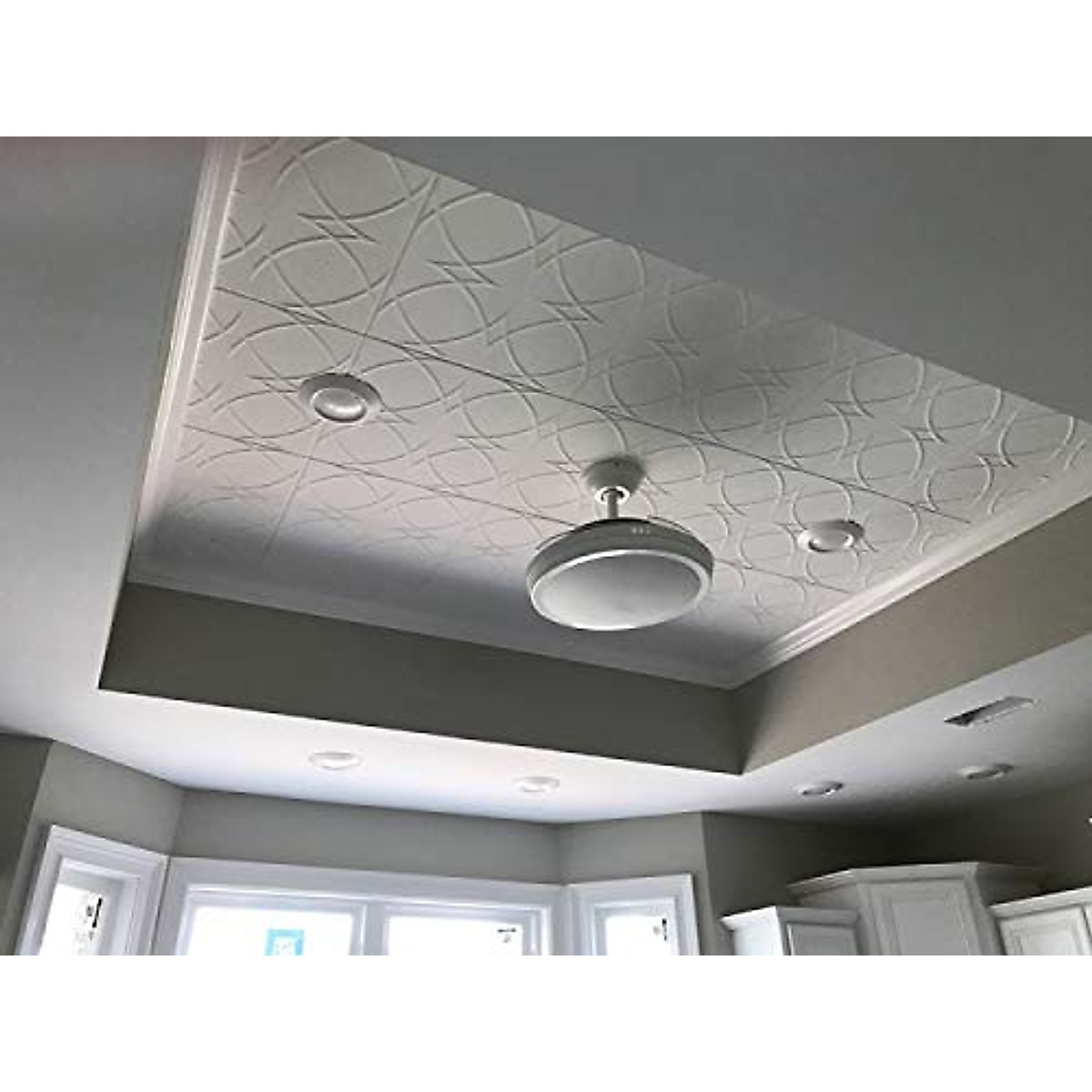 A La Maison Ceilings R82 Circles and Stars Foam Glue-up Ceiling Tile (128 sq. ft./Case), Pack of 48, Plain White