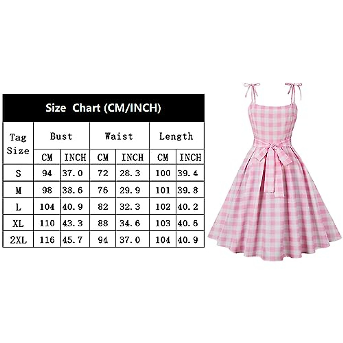 Nihsatin Barbie Pink Swing Dress Tie Shoulder Plaid Printed Knot Waist Dress