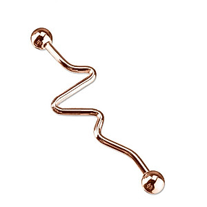 FIFTH CUE 14G Zig Zag Bar IP Over 316L Surgical Steel Industrial Barbells (Rose Gold)