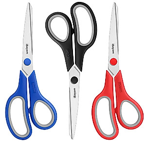 Scissors, iBayam 8" Multipurpose Scissors Bulk 3-Pack, Ultra Sharp Blade Shears, Comfort-Grip Handles, Sturdy Sharp Scissors for Office Home School Sewing Fabric Craft Supplies, Right/Left Hand