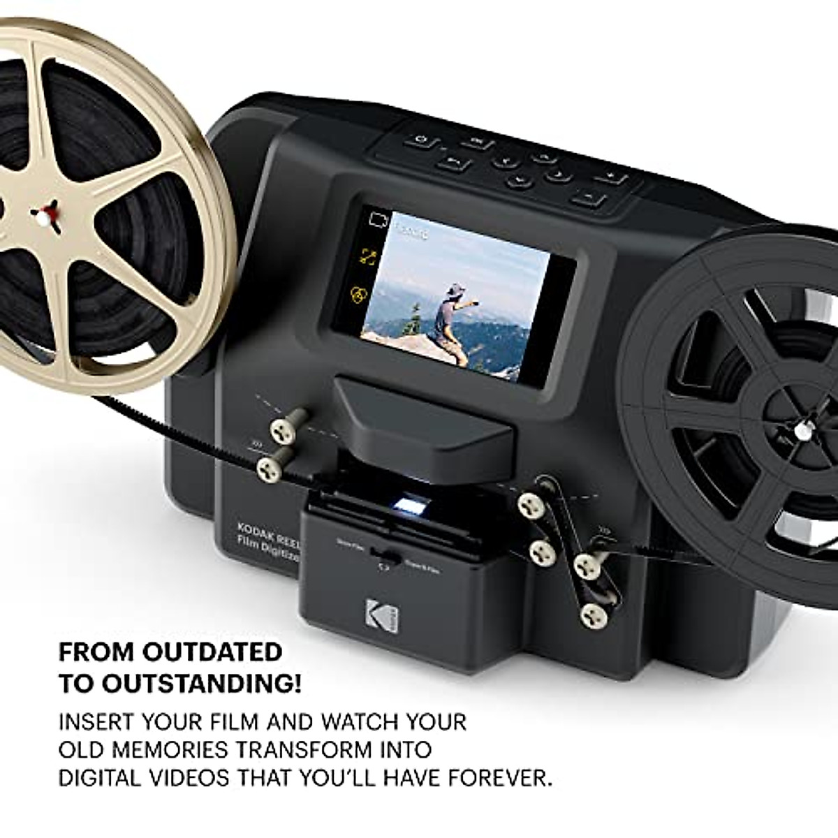 KODAK REELS 8mm & Super 8 Films Digitizer Converter with Big 5” Screen, Scanner Converts Film Frame by Frame to Digital MP4 Files for Viewing, Sharing & Saving on SD Card for 3” 4” 5” 7” and 9” Reels