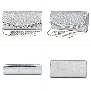 Pinprin Ladies Evening Clutch Elegant Envelope Handbag Womens Wedding Party Prom Bridal Party Purse (B-Silver)