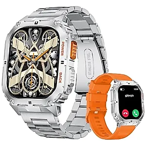 FOXBOX Smart Watch for Men Answer Call/Notification, 1.95" AMOLED Fitness Watch 108 Sport Modes Compass Step Heart Rate Sleep SpO2 BP Monitor, 5ATM Waterproof Military Smartwatch for Android iOS