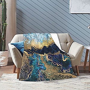 Marble Blue Throw Blanket Soft Cozy Plush Warm Fleece Blanket for Sofa Couch Bed 80"X60"