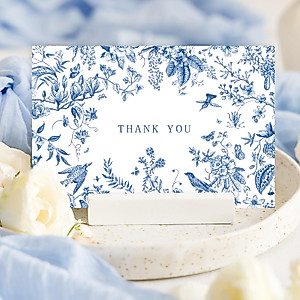 Whaline 24 Pack Flower Bird Thank You Cards Blue and White Floral Greeting Cards with Envelopes Stickers Blank Note Cards for Wedding Birthday Baby Shower Party Supplies, 4 x 6 Inch