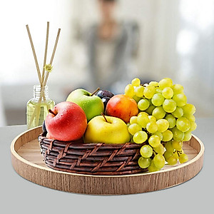 Simlug Serving Tray,Wooden Serving Plate Wooden Round Serving Tray, Natural Wood Plate for Tea Set Fruits Food Home Decoration(30cm)