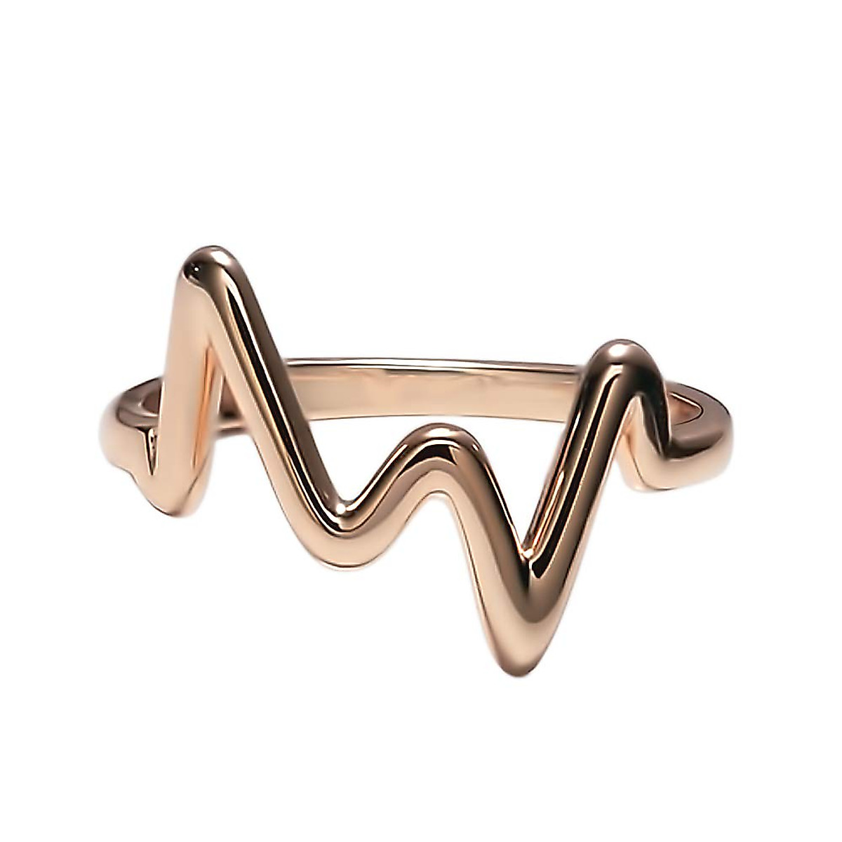TwoBirch 18k Rose Gold Microplated 925 Silver Heartbeat Ring (Size 8)