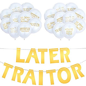 21 Pieces Last Day Office Party Supplies Traitor Banner Coworker Going Away Balloons for Going Away Farewell Retirement Job Change Relocation Quitting Party Decoration (Gold)