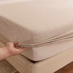 Mengersi 100% Jersey Knit Cotton Fitted Sheet, Fitted Bottom Sheet -1 Piece Fitted Sheet, Extra Deep Pocket Sheet Mattress Cover (Khaki, Full)