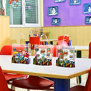 Aliceset 20 Pcs Hero Clear Favor Bags with Handles Hero Party PVC Treat Bags Boom Hero Theme Plastic Gift Bags for Birthday Party Rewards Supplies, 8 x 8 x 3.15 Inch