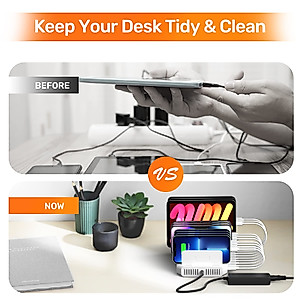 Alxum 60W 10 Ports USB Charging Station for Multiple Devices, Multi USB Charger Station with 5V/2.4A Output for Phone, Tablet and More, White