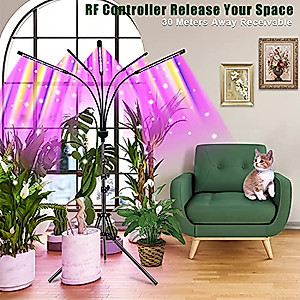 KEELIXIN Grow Lights for Indoor Plants,5 Heads Red Blue White Full Spectrum Plant Light with 15-60" Adjustable Tripod Stand, Indoor Grow Lamp with Remote Control and Auto On/Off Timer Function