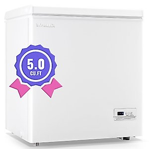 Chest Freezer 5.0Cubic Feet with Intelligent Temperature Control(-15°F to 41°F), Deep Freezer with TWO Hanging Baskets and Side Defrost Water Drain, Top Open Door Freezer White