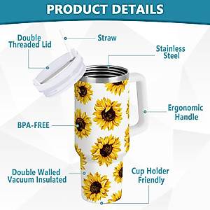 MCHIVER Yellow Sunflowers 30 oz Tumbler with Handle and Straw Stainless Steel Vacuum Water Bottle Leak-proof Travel Coffee Mug Insulated Tumbler with Lid