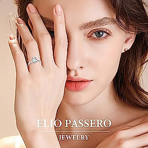 Elio Passero Engagement Rings,S925 Sterling Silver Solitaire 3CT CZ Engagement Rings Round/Oval/Pillow-shaped/Rectangular Promise Engagement Wedding Bands with Side Stones for Women Couple Rings Size4-10
